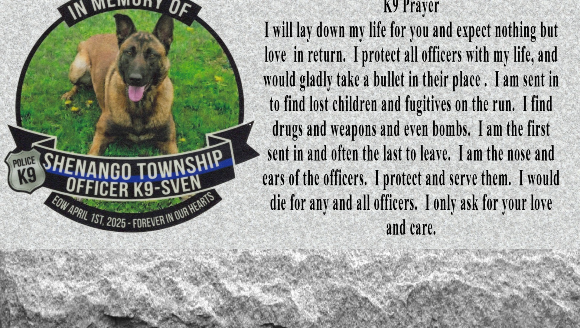 Fundraiser by Mike Fraley : Memorial for Shenango Township Officer K9 Sven