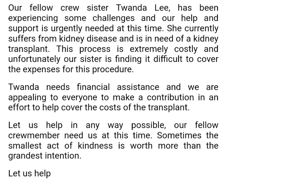 Fundraiser for Twanda Lee by Patricia Farr : PLEASE HELP OUR AVISISTER