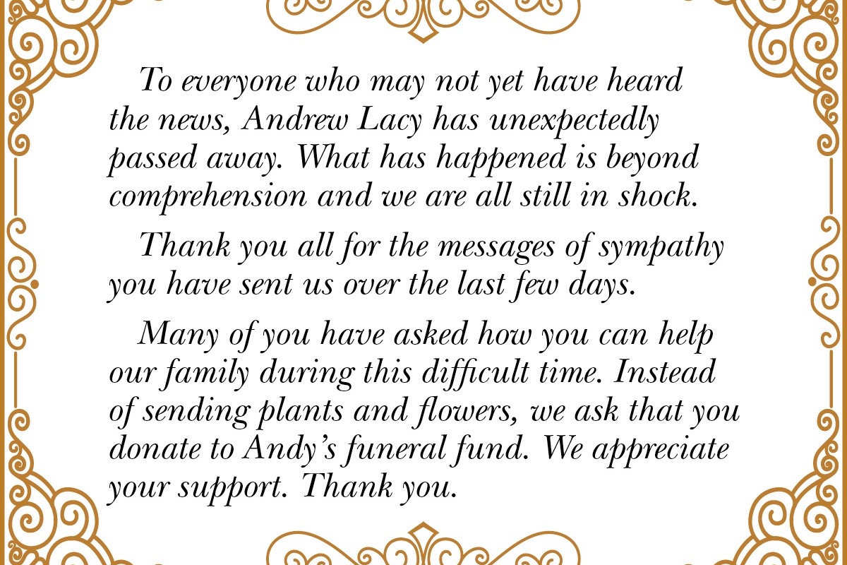 Fundraiser by Carrie Belcher Lacy : Andy Lacy Funeral Expenses