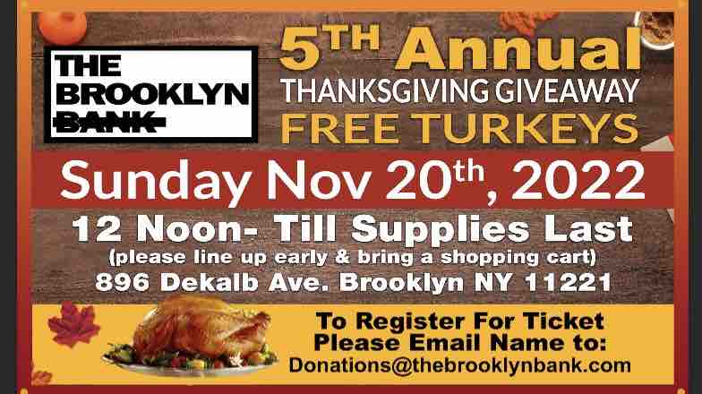 Fundraiser by Jude Bernard : The Brooklyn Bank’s 5th Annual Turkey Giveaway
