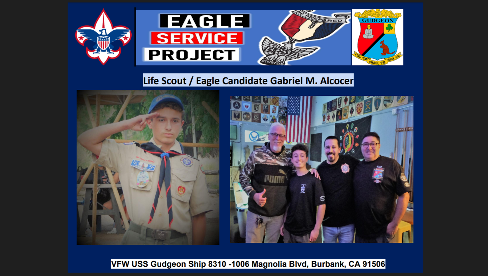 Fundraiser by Gabriel Alcocer : GABE ALCOCER'S EAGLE SCOUT PROJECT- HELP THE VETS