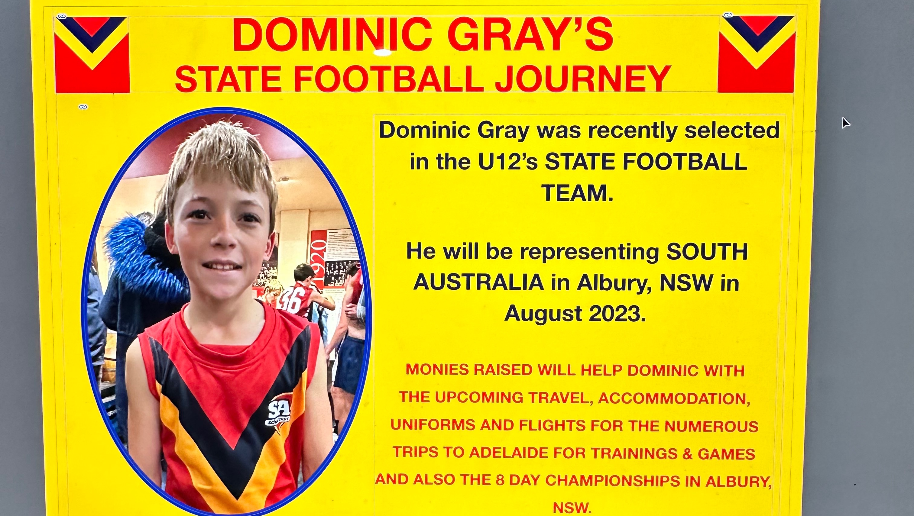 Fundraiser by Kate Gray : Dominic’s State U12’s Football Journey