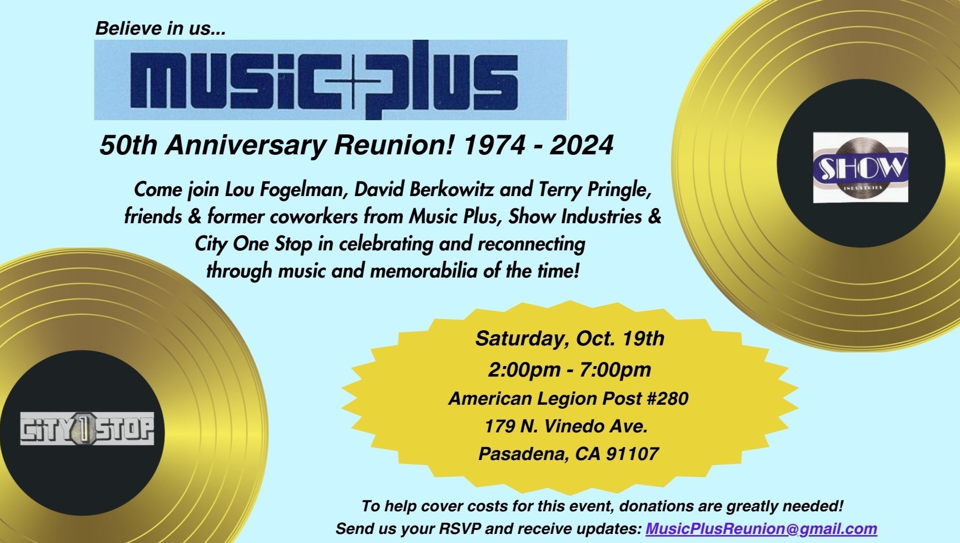 Fundraiser by Music Plus Alumni : Join Music Plus' 50-Year Celebration