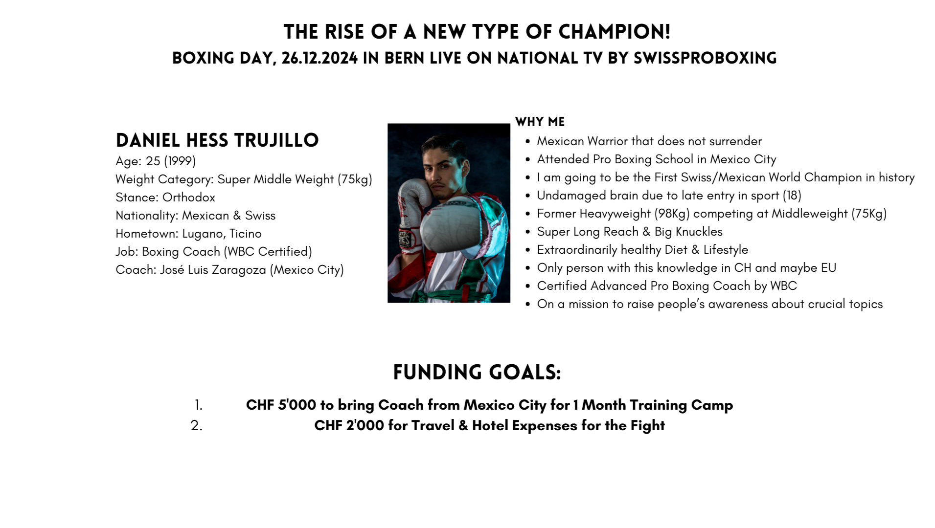 Fundraiser by Daniel Hess Trujillo : Boxing Champion for Switzerland