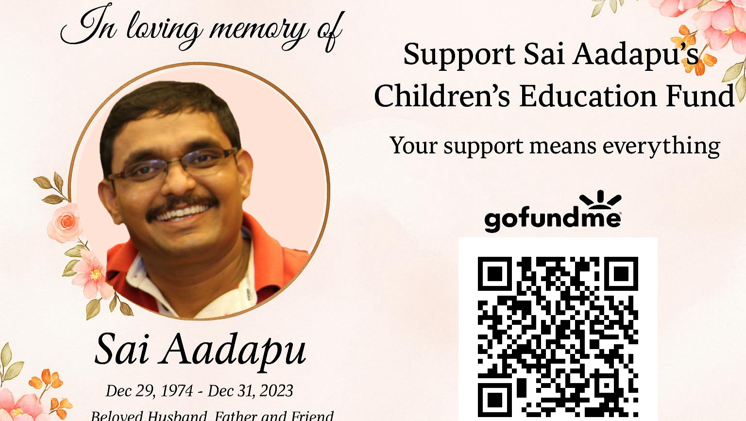 Fundraiser for Rachana Aadapu by Kumar Subramaniam : Support Sai Aadapu’s Children’s Education
