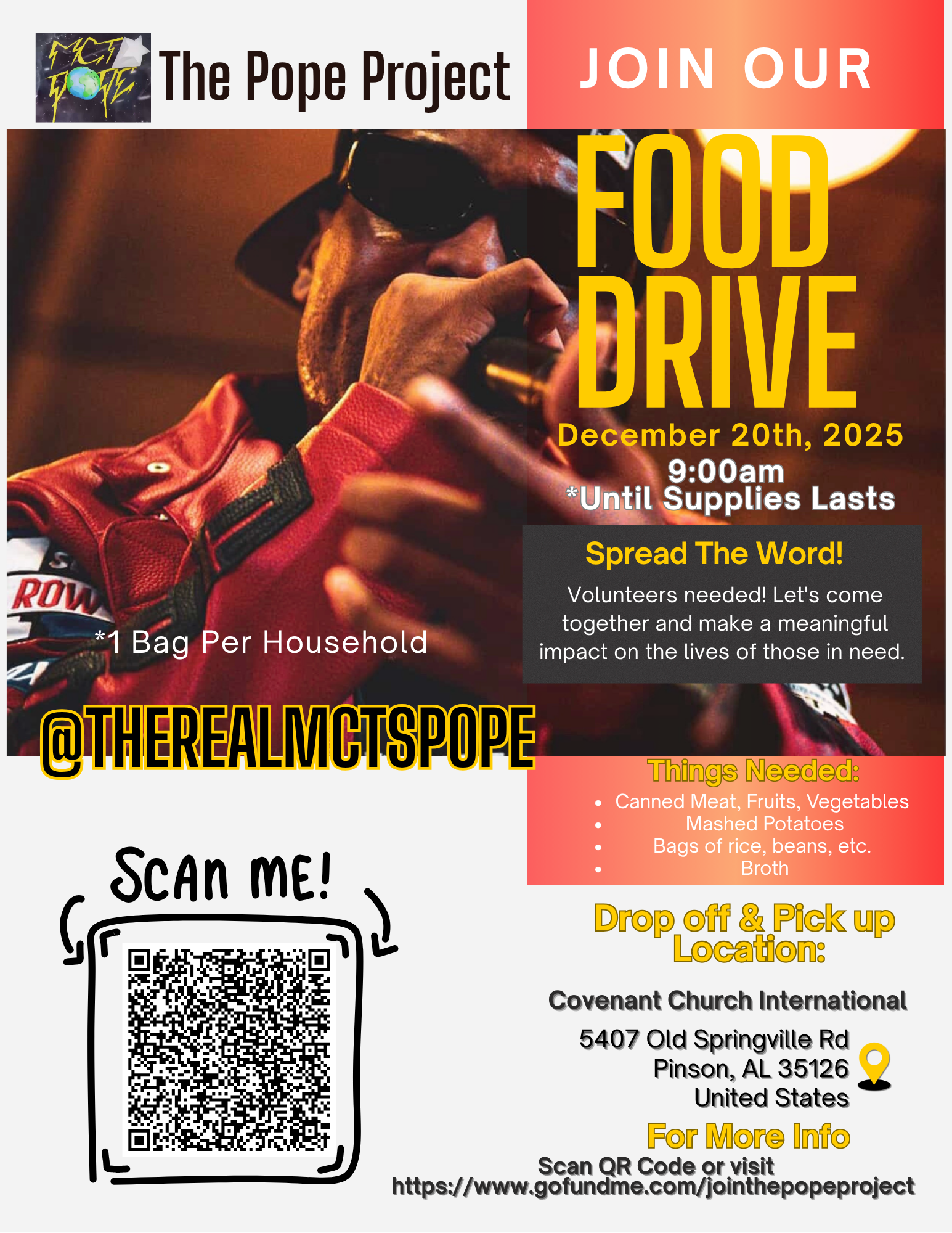 Fundraiser by MCTS POPE : Join The Pope Project: Uplift Birmingham This Holiday Season
