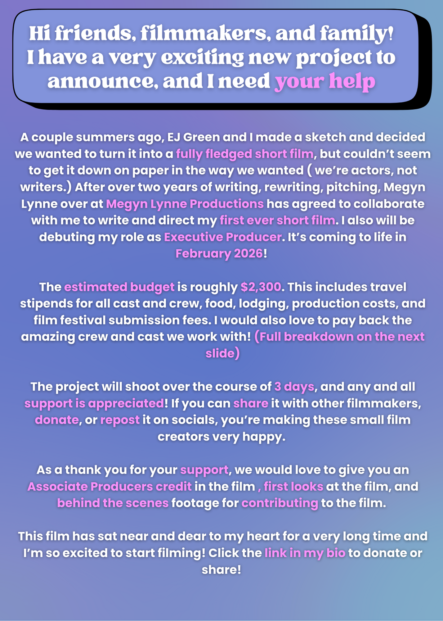 Fundraiser by Emilia Drago : Help Me Bring My First Ever Film to Life ...